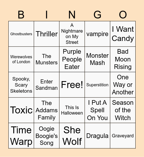 Halloween Song Bingo Card