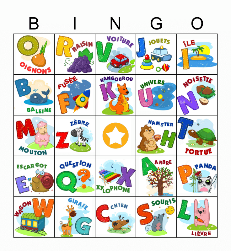Les lettres de l'alphabet Bingo Card