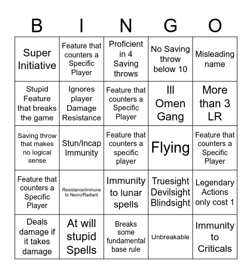 Homebrew Bingus Bingo Card
