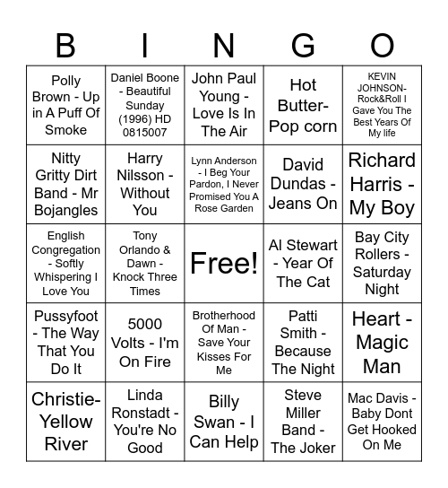 Music Bingo- 70's Bingo Card
