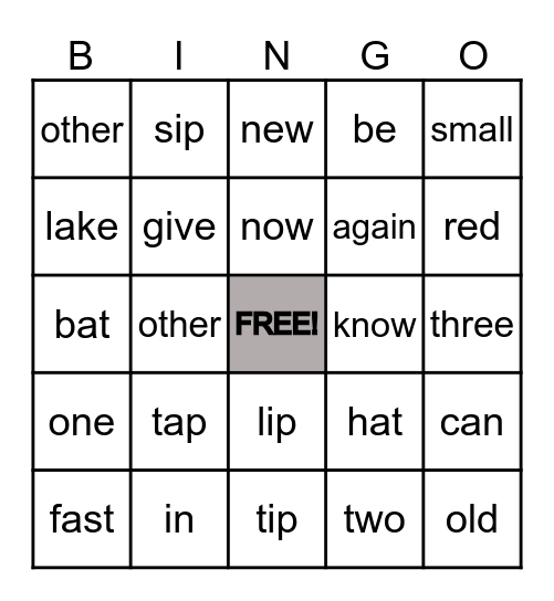 Sight Word Bingo Card