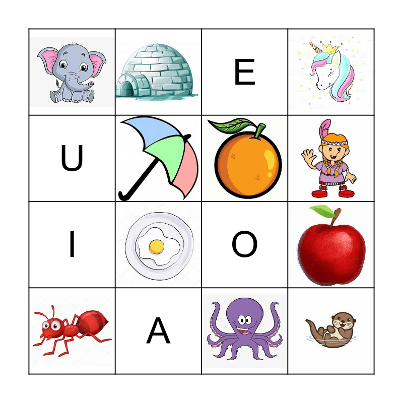 Vowels Bingo Card