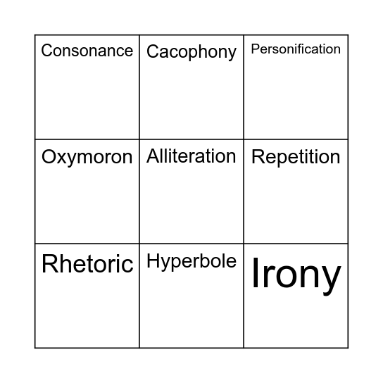 Poetic Device Bingo! Bingo Card