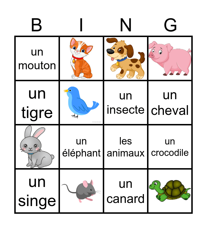 Les animaux de compagnie Bingo Card