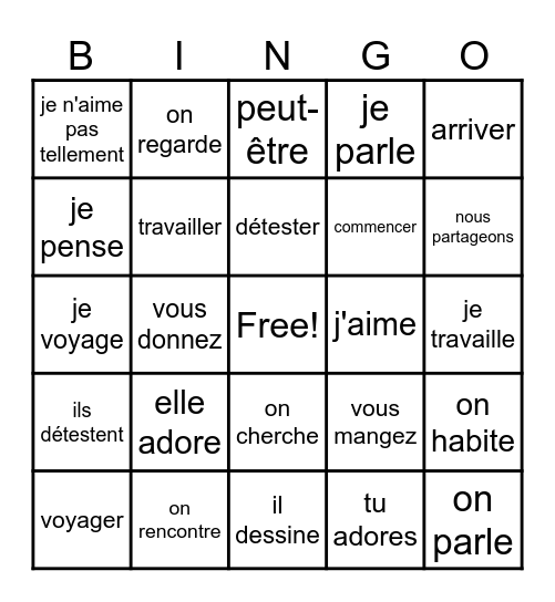 FR1 Les verbes en -er Bingo Card