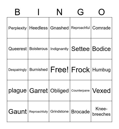 The Wizard of Oz Vocabulary Bingo Card