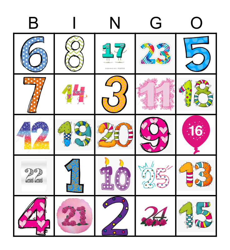 1 - 20! Bingo Card