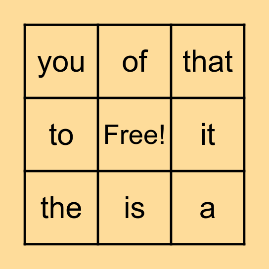 SIGHT WORD BING Bingo Card