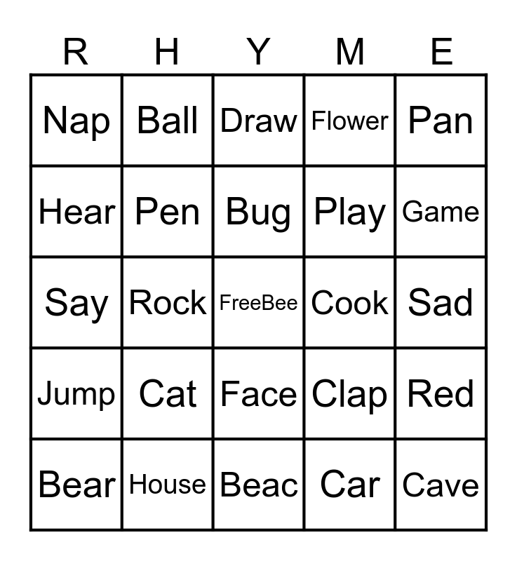 Rhyming Bingo Card