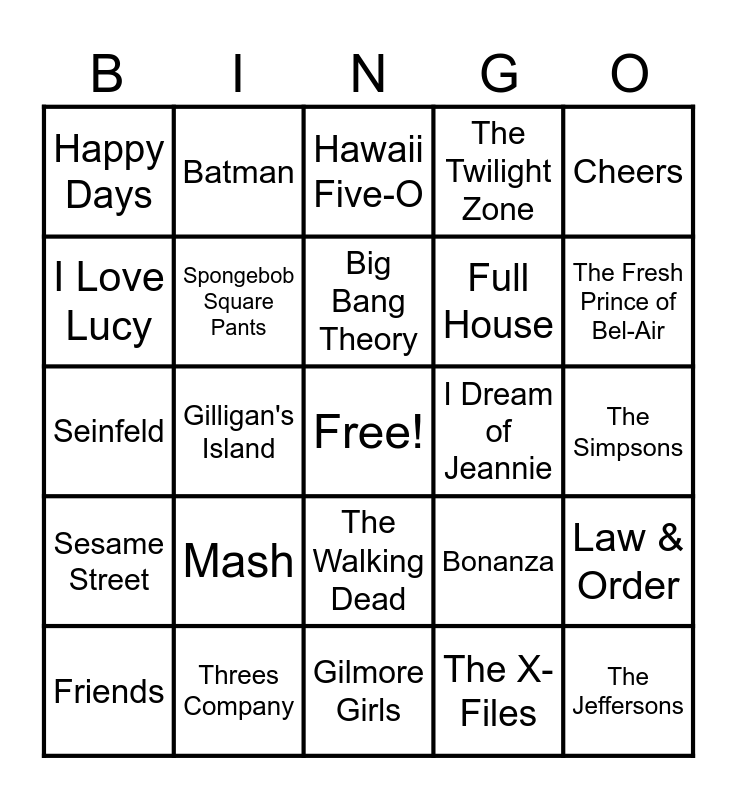 Tv Show Theme Songs Bingo Card Tv Show Theme Songs Bingo Card