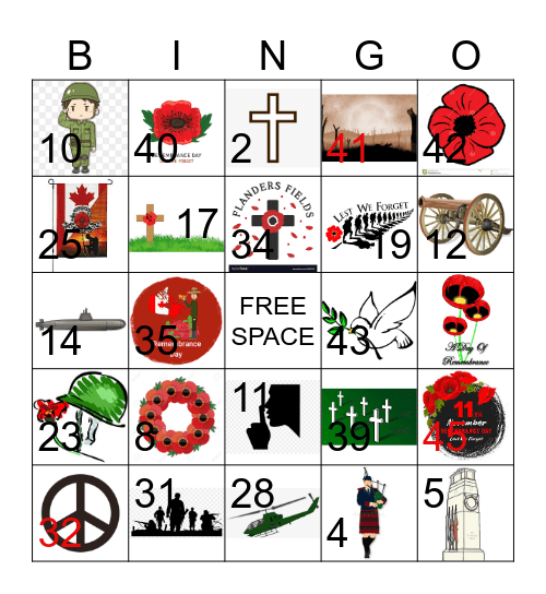 REMEMBRANCE DAY Bingo Card