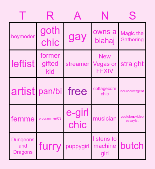 tranfemme bingo Card