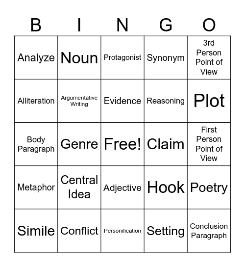 ELA BINGO Card
