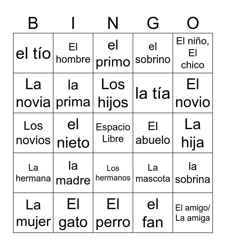 La familia Bingo Card