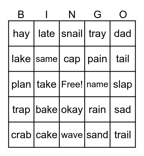 LONG A BINGO Card