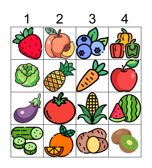 FRUTAS Y VERDURAS 2 Bingo Card