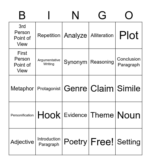 ELA BINGO Card