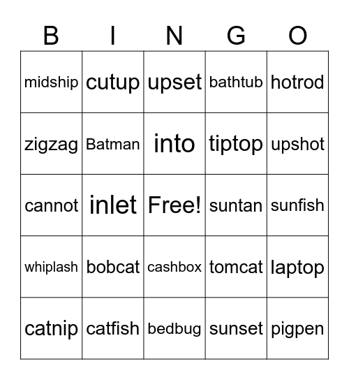 Two Syllable Compound Words Bingo Card