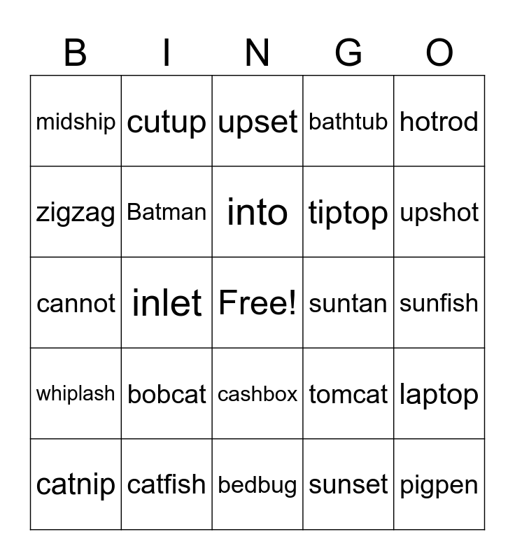 Two Syllable Compound Words Bingo Card