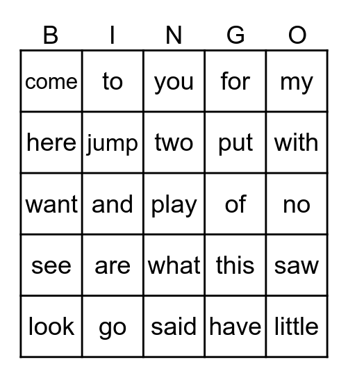 Halloween Sight Word Bingo Card