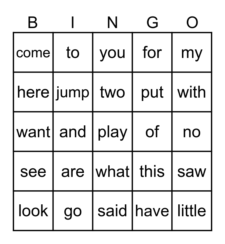 Halloween Sight Word Bingo Card