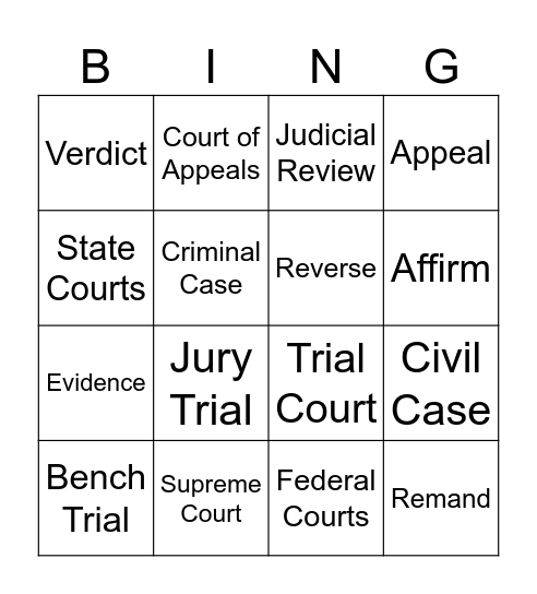 Judicial Branch Bingo Card