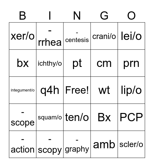 MED TERM CH 2-4 Bingo Card