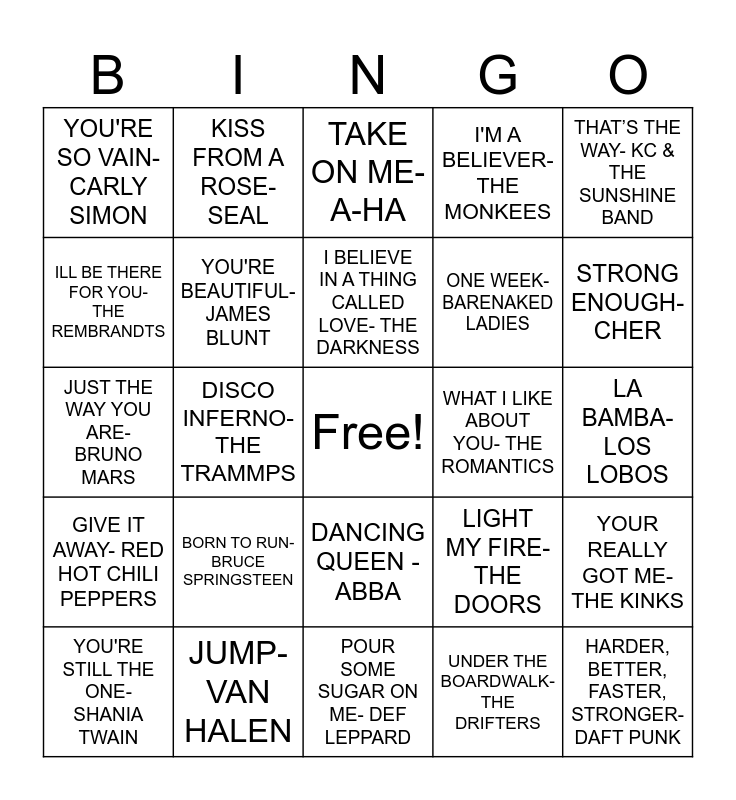 FIDDLERS JUKEBOX Bingo Card