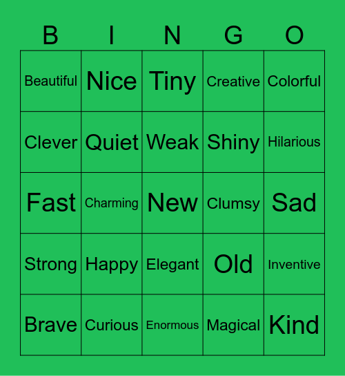 Adjectives Bingo Card