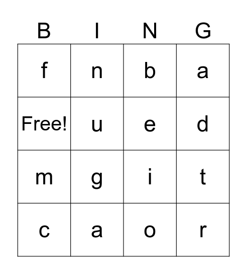 Letter Review Bingo Card