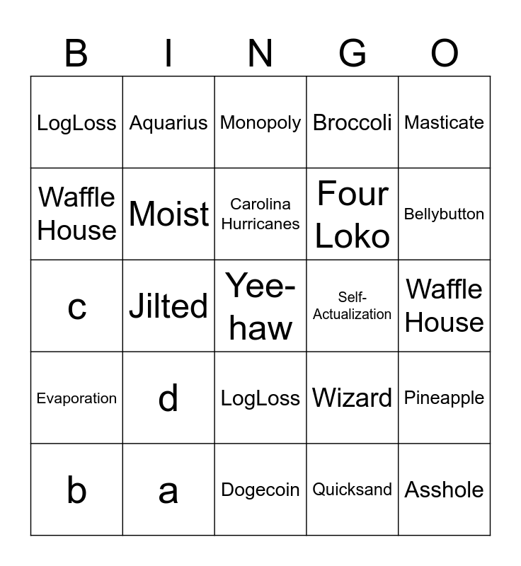 Section J Bingo Rd 1 of Many Bingo Card