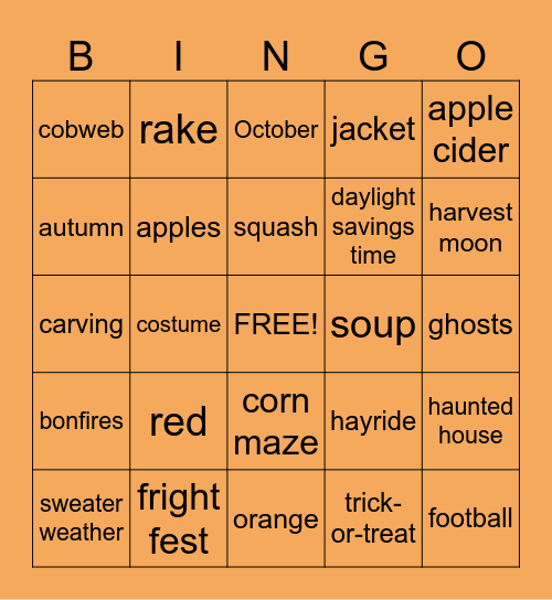 Fall Bingo Card