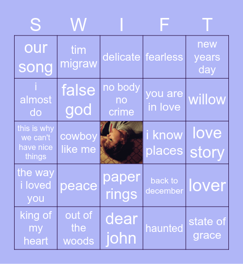 taylor swift songs! Bingo Card