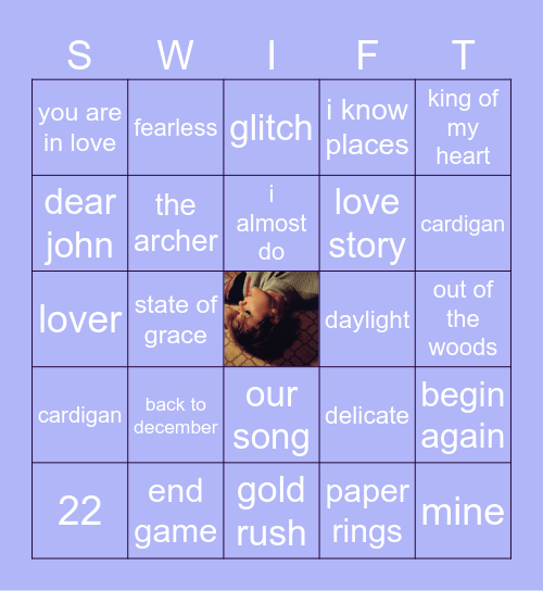 taylor swift songs! Bingo Card