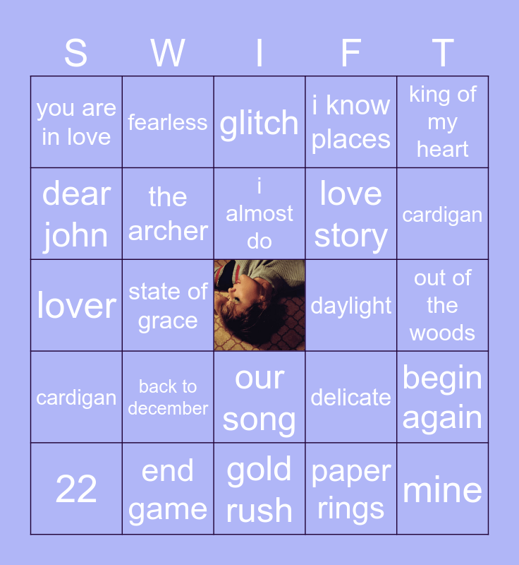 taylor swift songs! Bingo Card
