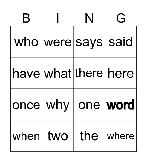 Tricky Words Bingo Card