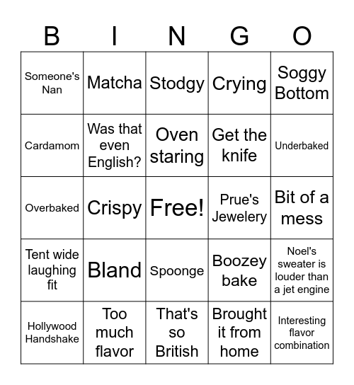 Bake Off Bingo Card
