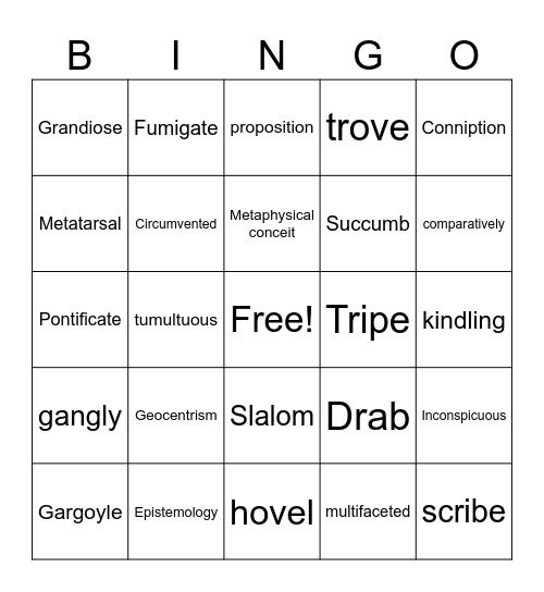 Definition Bingo Bingo Card