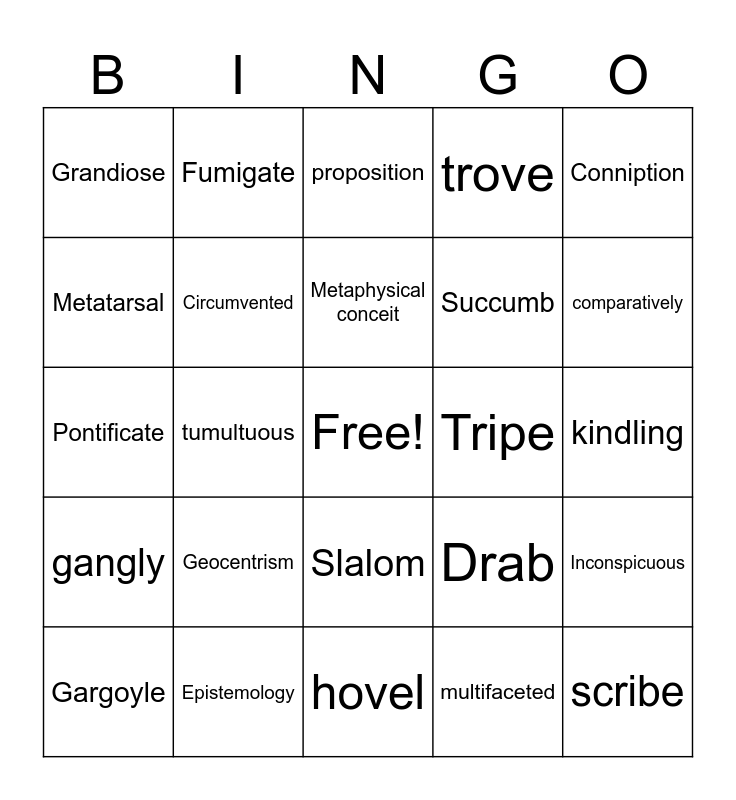 Definition Bingo! Bingo Card