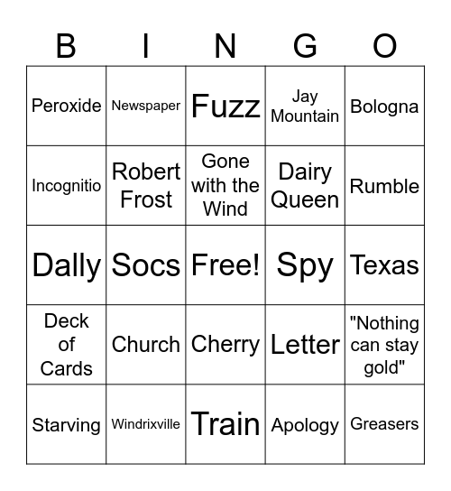 Chapter 5: The Outsiders Bingo Card