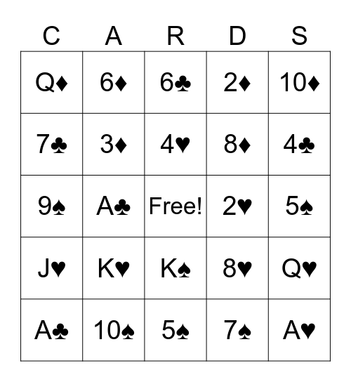 Playing Cards Bingo Card