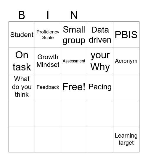 School Curriculum Bingo Card