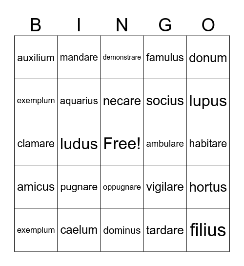 Latin Bingo Card