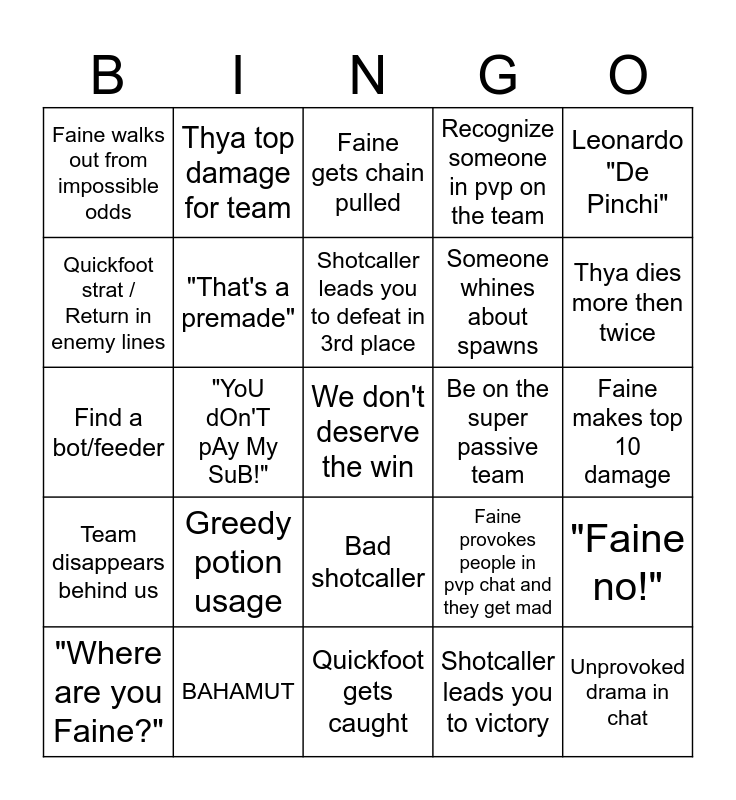 Mad Lads PVP BINGO Card