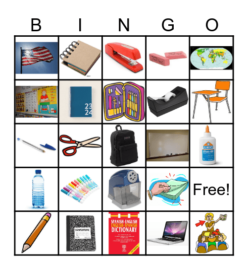 Los útiles escolares Bingo Card