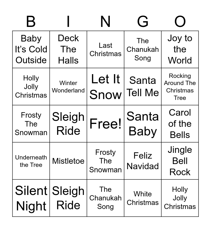 Holiday Music Bingo Card