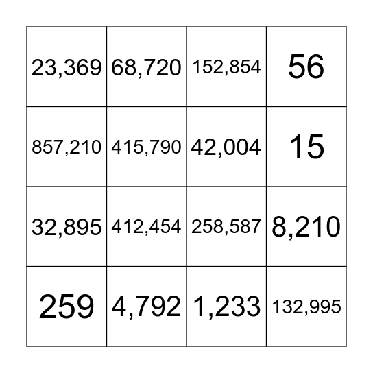 Rounding Numbers Bingo Card