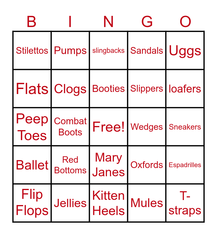 SFBG Shoe Event Bingo Card