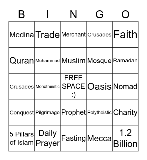 Islam Bingo Bingo Card