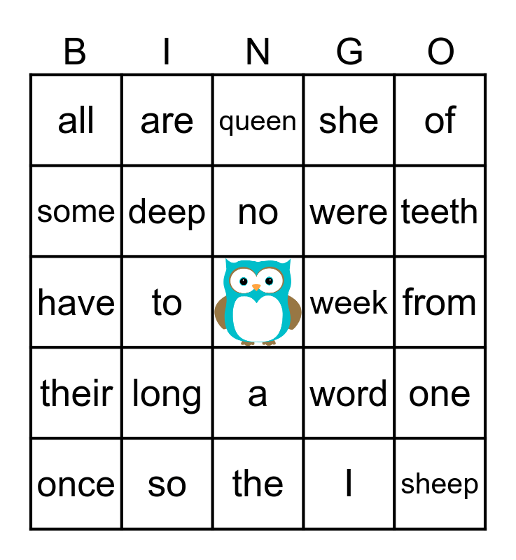 Second Grade Bingo Card